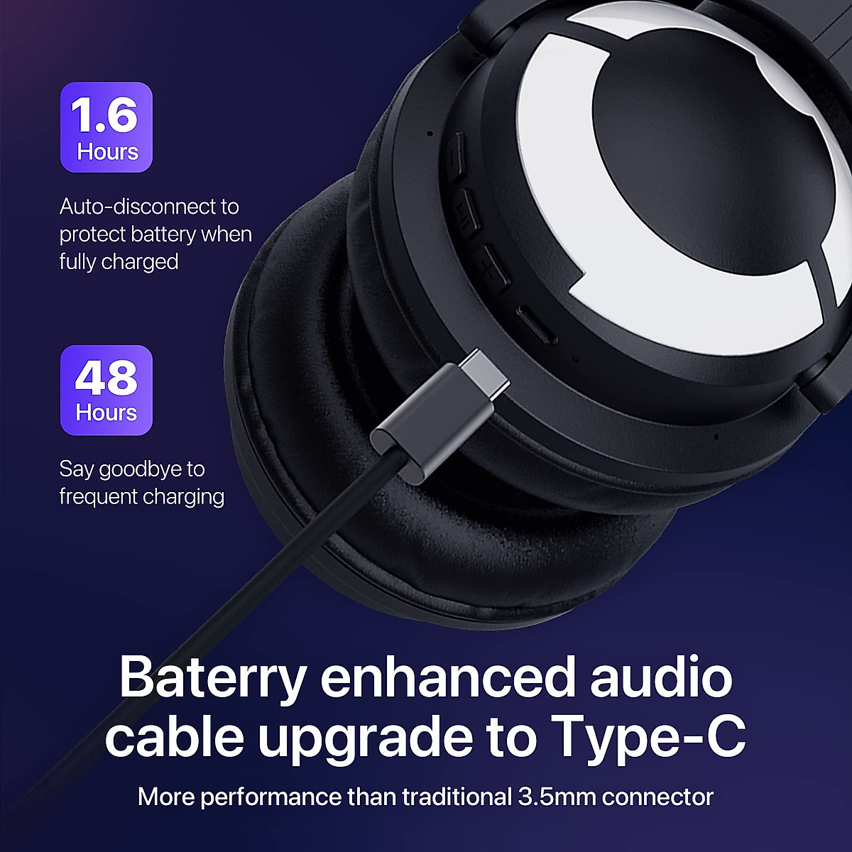 YOWU RGB Cat Ear Headphone 3G Wireless 5.0 Foldable Gaming Headset with 7.1 Surround Sound, Built-in Mic & Customizable Lighting and Effect via APP, Type-C Charging Audio Cable-Black