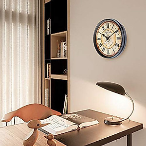 JUSTUP Wall Clock, 12 inch Metal Black Wall Clock European Style Retro Vintage Clock Non - Ticking Whisper Quiet Battery Operated with HD Glass Easy to Read for Indoor Decor (Black 12')