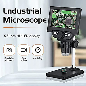 LCD Digital Microscope, 5.5inch 10MP USB 1080P 1000X Magnification Zoom Coin Microscope for Adults, Computer Stereo Microscope, 8 LED Lights, Battery 3000mAh, Stand