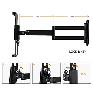 WeSTRUGGLE Tablet Wall Mount, Adjustable Arm Swivel, Anti-Theft Security Lock & Key, Foldable, 360 Rotating, Black