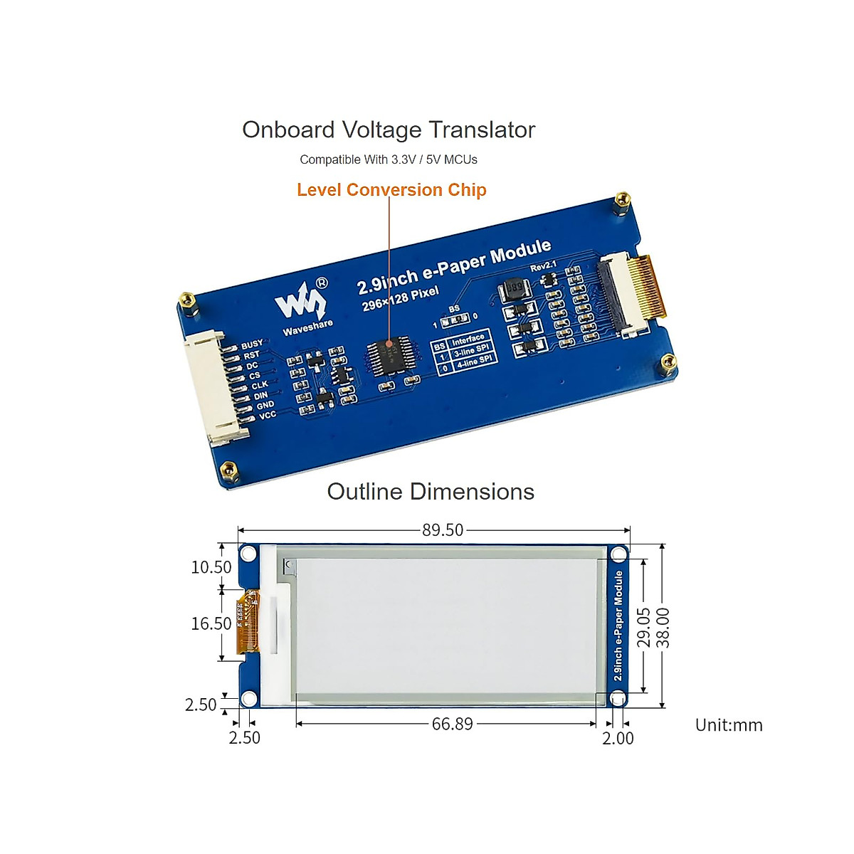 2.9inch e-Paper Display Module, 296x128 Resolution 3.3V/5V Two-Color epaper Display E-Ink Screen Module SPI Interface Compatible with Raspberry Pi/Arduino/Jetson Nano,Support Partial Refresh