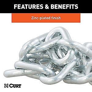 CURT 80040 27-Inch Trailer Safety Chain with 7/16-In S-Hooks, 5,000 lbs Break Strength