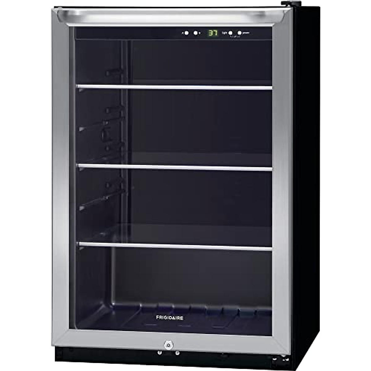 Frigidaire FRYB4623AS Beverage Center holds up to 138 12 oz. cans, Contemporary Handle Design, Electronic Temperature Control with LED Digital Display, Reversible Door Swing Option, in Silver