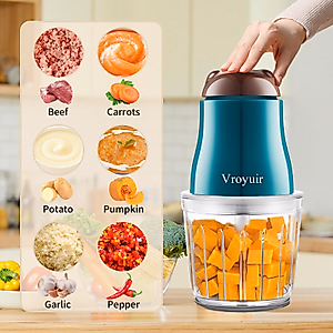 Vroyuir Baby Food Maker, 600ML Baby Food Blender with 10 Blades, Baby Food Processor for Baby Food, Fruit, Vegatable, Meat, with Two 200ml Glass Bowls, Storage Bag, Cleaning Brush, Scraper