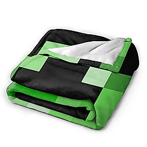 Cartoon Green Plaid Blanket Soft Flannel Fleece Game Anime Pattern Decorative Sofa Plush Blanket Warm and Comfortable Light Weight Bedding Flannel 50x40in