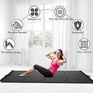 GYMAX Gymnastics Mat, 8' x 4' x 2" Thick Exercise Mat with Waterproof Detachable Cover, Non-Slip Bottom & Carry Handles, Folding Tumbling Mat for Yoga Cheerleading Aerobics Home Gym Fitness (Black)