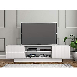 Nexera Marble, White 72-inch TV Stand, White Matte Lacquer and White Melamine,