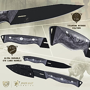 DALSTRONG Delta Wolf Series Santoku Knife 7" Bundled with Delta Wolf Series Paring Knife 4" with PU Leather Sheath - Black Titanium Nitride Coating - G10 Camo Handle