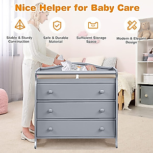 Costzon 3-Drawer Changing Table, Infant Diaper Changing Station with Drawers, Safety Rails & Strap, Baby Changing Table Dresser for Nursery, Easy Assembly (Gray)