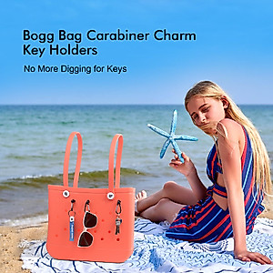 Funnacle Key Holder for Bogg Bag Accessories for Bogg Bags Carabiner Charm Keychain Compatible with Bogg Bag Simply Southern Rubber Beach Tote Bag （4 PCS Black）