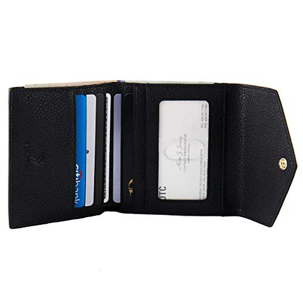 YBONNE Women's Small Compact Bifold Pocket Wallet, Made of Finest Genuine Leather (Black)