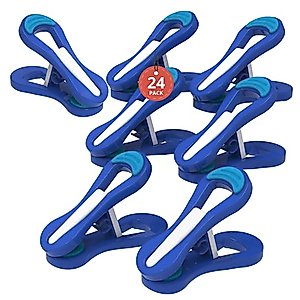 1InTheHome Blue Hanger Clips, Clothing Clips, Plastic Clothes Pins (24 Count)