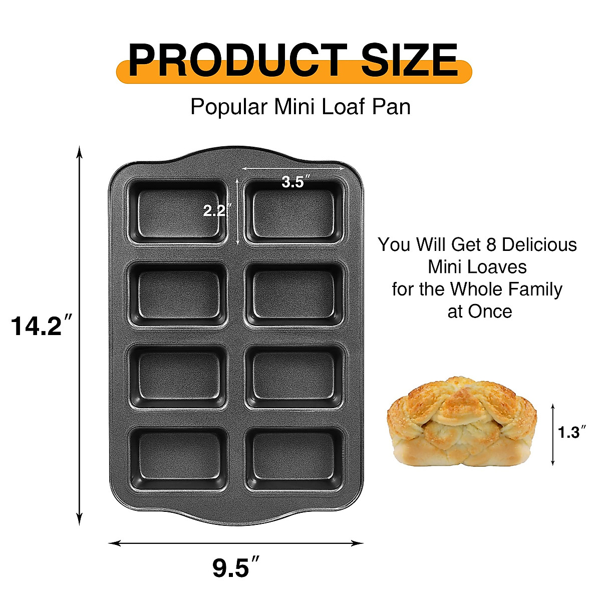 HONGBAKE 2 Pack 4-Cup Large Muffin Top Pan Set of 2 and 8-Cavity Mini Loaf Baking Pan