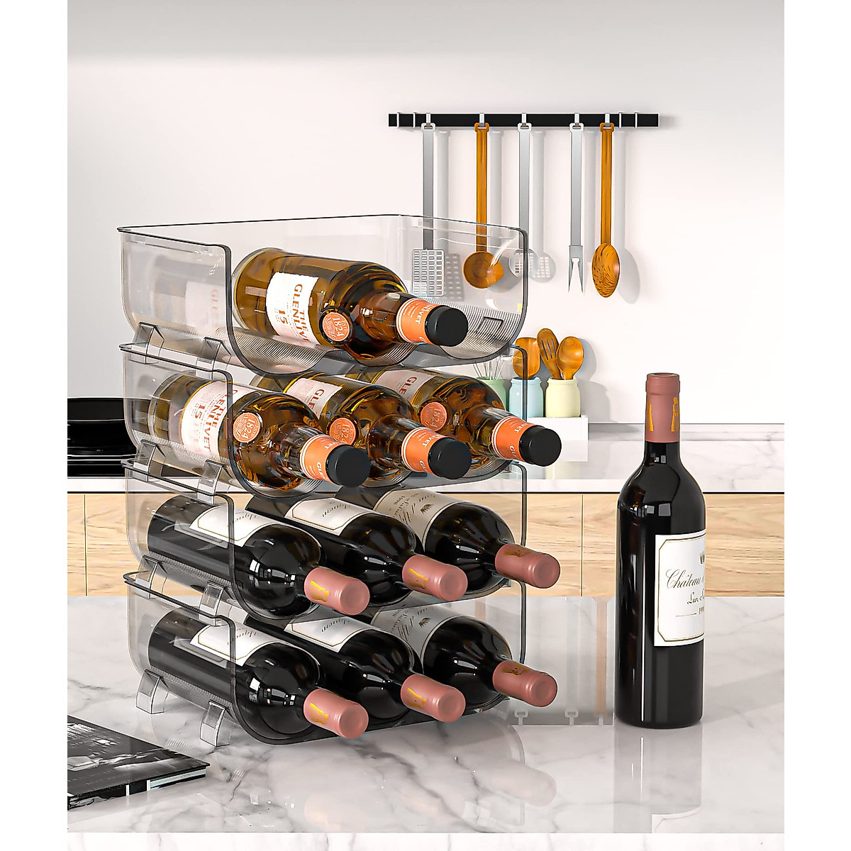 Hyperzoo Water Bottle Organizer, Water Bottle Holder, Plastic Stackable Water Bottle Storage Rack for Kitchen Cabinets/Countertop/Refrigerator/Pantry Storage/Home Organization and Storage, Clear-4pack