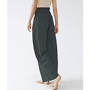 Linen Pants for Women, Summer Drawstring High Waist with Pockets Cotton Linen Palazzo Pants Beach Wide Leg Pant Trousers