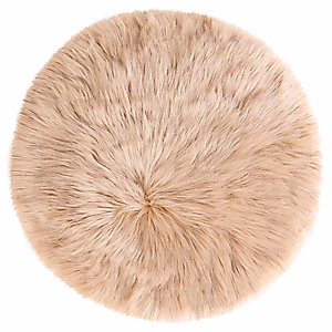 uxcell Faux Fur Round Rug,Fluffy Area Mat,Fluff Rugs for Bedroom Floor Sofa Living Room 2 x 2 Feet Khaki