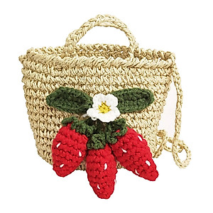 Rebecca Women Girl Straw Woven Shoulder Bag Beach Crochet Envelope Crossbody Bag Vacation Tassels Handbag (Strawberry beige)