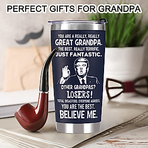 AREOK Gifts for Grandpa Gift, Best Grandpa Ever Gifts - Great Grandpa Christmas Birthday Gifts from Grandchildren Grandson Granddaughter, Grandfather Gift, 20 OZ Grandpa Tumbler Cup, Navy
