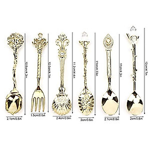 Spoon, 6Pcs Set Innovative Vintage Retro Zinc Alloy Spoons Fork Set Cutlery Kitchen Accessory for Mixing and Stirring Drinks, Cocktails, Milk (Gold (auspicious knot fork handle))