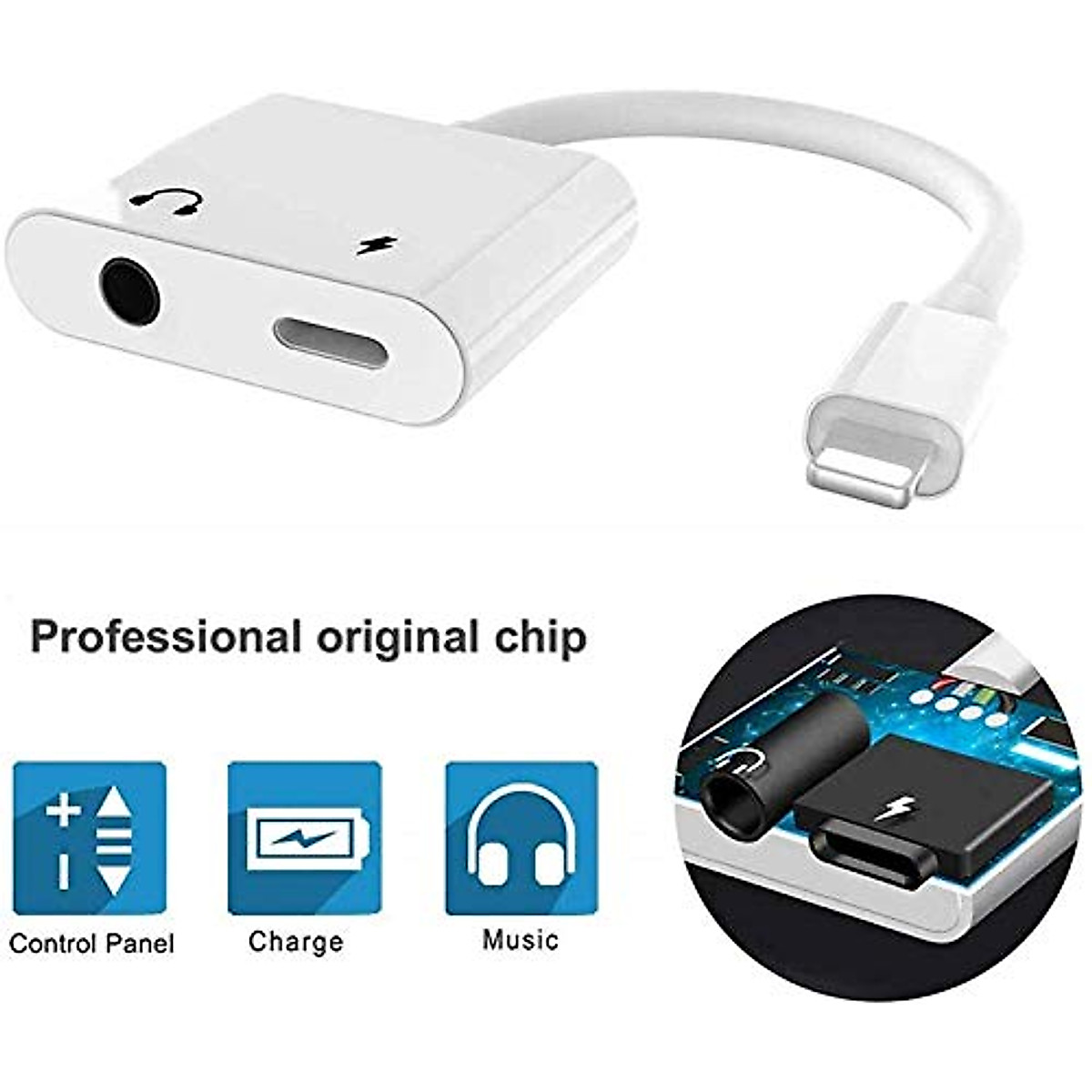 2 Pack Headphone Adapter for iPhone, Apple MFi Certified 2 in 1 Lightning to 3.5mm AUX Audio + Charger Port Splitter Dongle Adapter Compatible with iPhone 14/13/12/SE/11/Xs/XR/X/8/7 Support All iOS