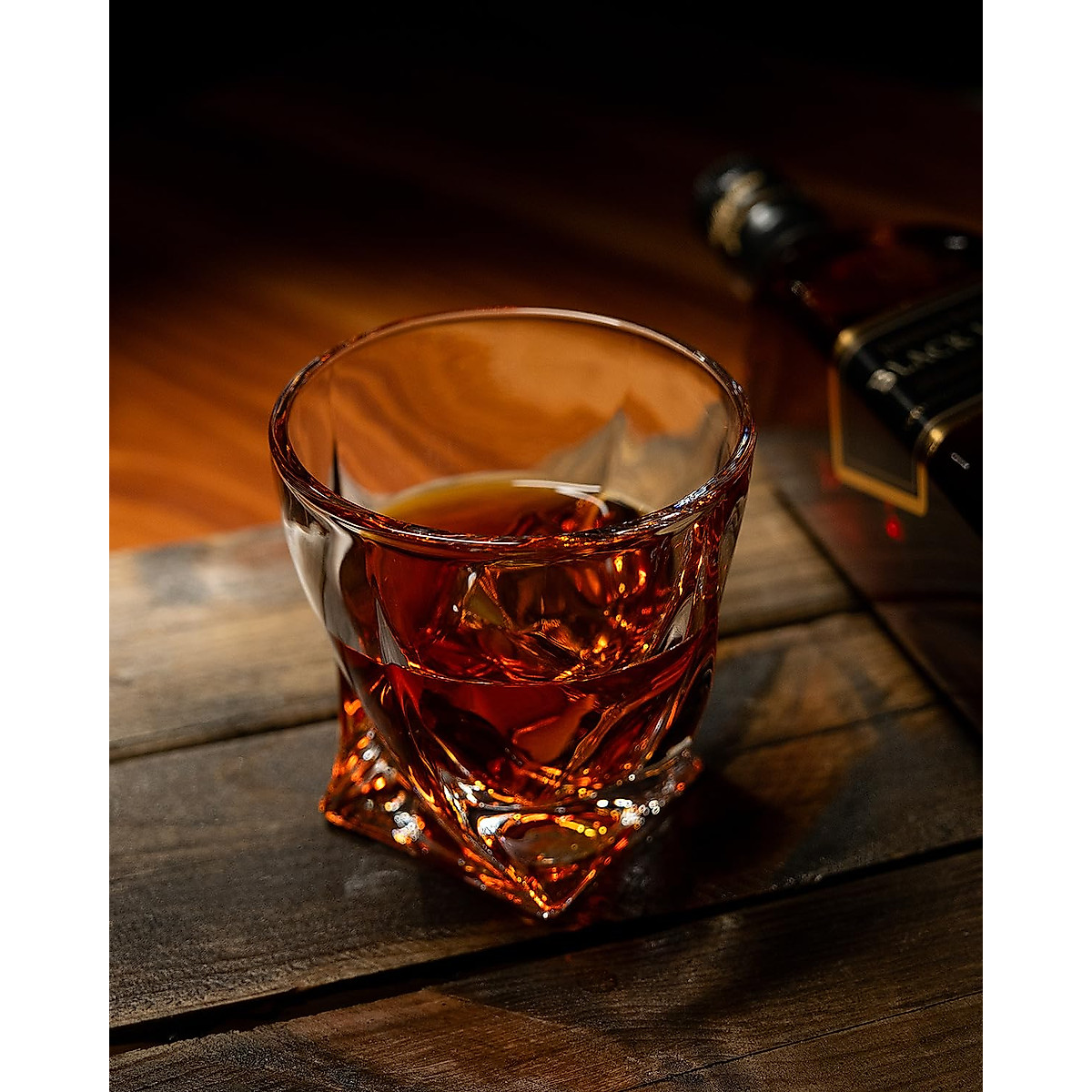 LUXU Whiskey Glasses(Set of 4)-10 oz Twisted Scotch Glasses,Premium Old Fashioned Glasses,Clear Crystal Bourbon Rock Glasses,Large Bar Glasses,Unique Glassware Tumblers for Cocktails