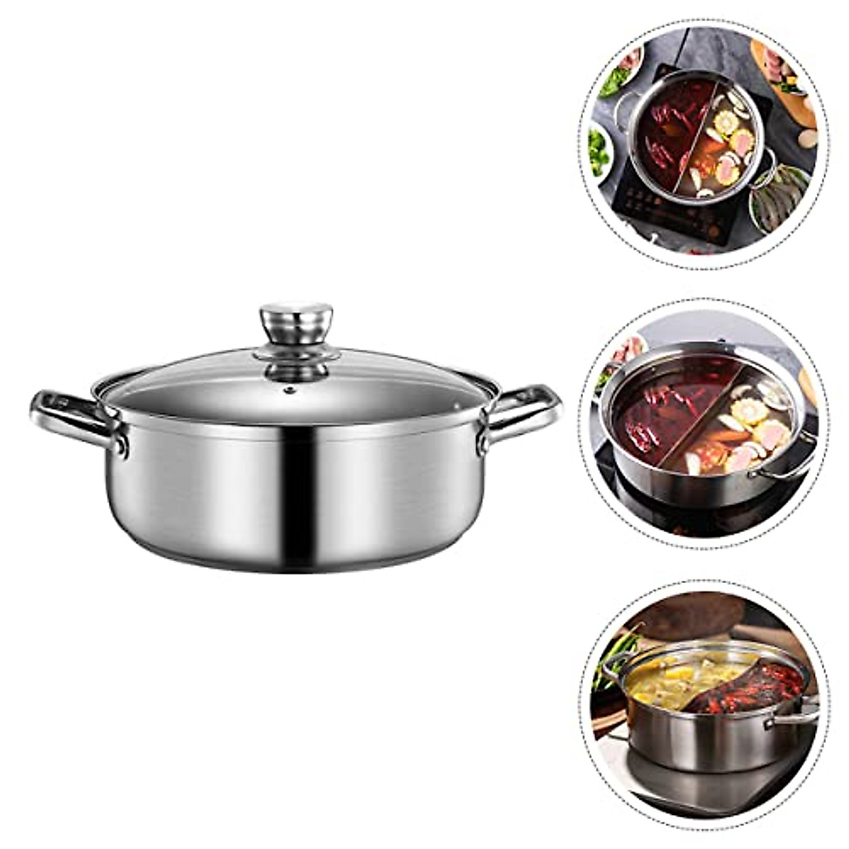 DEPILA Home Sided Plate Electric S Practical Ramen Cooker Yang Size Stick Stainless Base Cooker: Gas Two-Flavor Soup Cookware Stove Steel Dual Holder Double Two- Basin Duck Woks