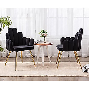 Lei Yu Shunzhi Modern Velvet Dining Chairs Set of 2 Upholstered Leisure Gold Legs Arm Chairs Guest Chairs Skin-Friendly Side Chairs Comfy Vanity Chair for Makeup Room/Bedroom/Living Room, Black, 2PCS