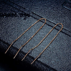 14k Gold Earrings For Women Dangle Earrings Drop Thread Dangling Earrings Minimalism Dipped Long Chain Earring (Gold)