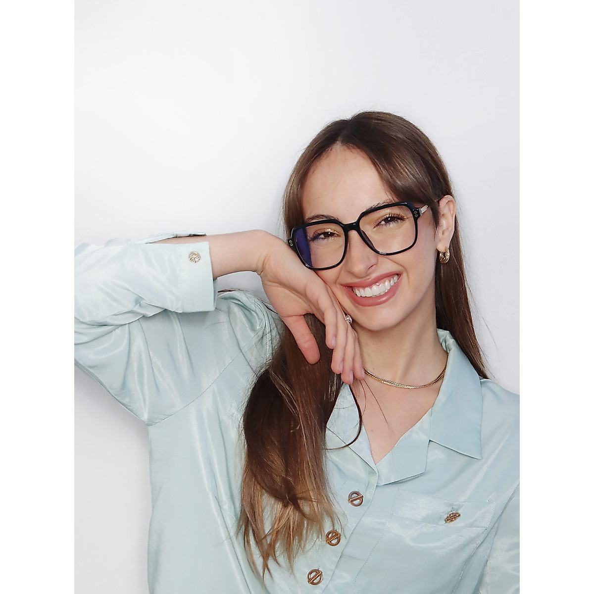 VISOONE Oversized Blue Light Blocking Glasses with Chic Square TR90 Frame and Metal Temple for Women Men REMY