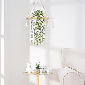 BLEUM CADE Fake Hanging Plants, 1pcs Sage Green Artificial Hanging Potted Plant, Faux Eucalyptus Hanging Plant Greenery for Wall Shelf Home Living Room Indoor Outdoor Decor