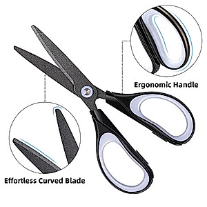 EZWORK Multipurpose Scissors, Comfort-Grip Handles Sharp Scissors for Office Home School Craft Sewing Fabric Supplies (6.7", Black)