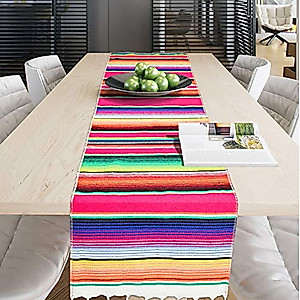 CRJHNS Table Runner Mexican Handwoven Cotton Serape for Party Wedding and Home Decorations,14x84 Inch (1, 14x84/Rose Red)