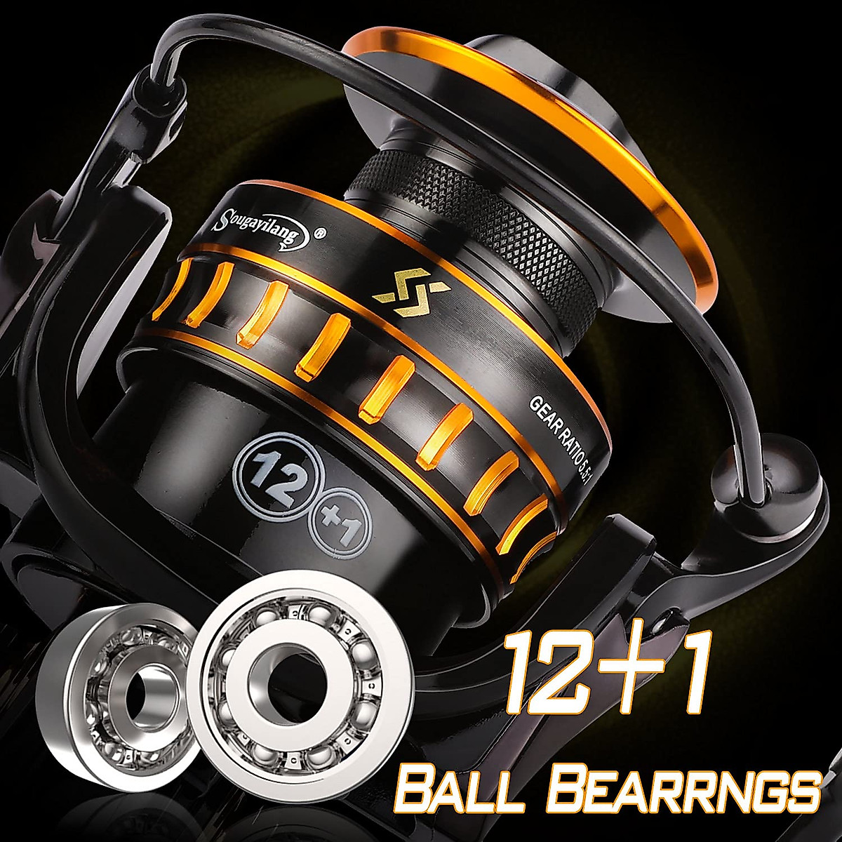 Sougayilang Spinning Reel, Lightweight Reels 12+1 Stainless BB Ultra Smooth Fishing Reel for Freshwater-2000