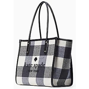 Kate Spade Ella Festive Check Plaid Print Large Top Zip Tote Black Multi