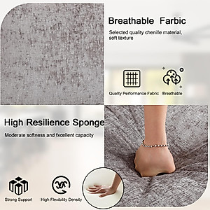 OQQOEE Sectional Sofa Cloud Sofa Couch with Ottoman,Modern Chenille Sofa Sleeper,Comfy Deep Seat Loveseat Sofa with Pillows for Living Room, Apartment (Chenille Grey, 2-Seater)