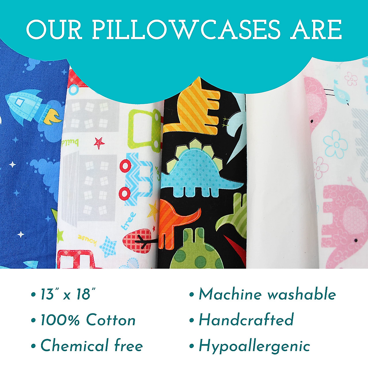 Little Sleepy Head Toddler Pillowcase 13 x 18-100% Cotton & Hypoallergenic (White Envelope)