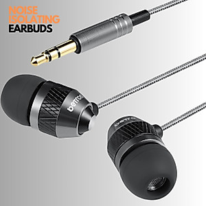 Betron B25 Earphones, Noise Isolating in-Ear Wired Headphones with Strong Bass, Tangle-Free Cord, Lightweight, Carry Case and Soft Earbud Tips (Black)