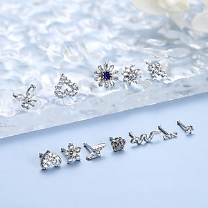 YADOCA 12 Pcs 20G Nose Studs Surgical Steel Nose Rings Studs for Women Men CZ Heart Butterfly Flower Snake Nose Piercing Jewelry