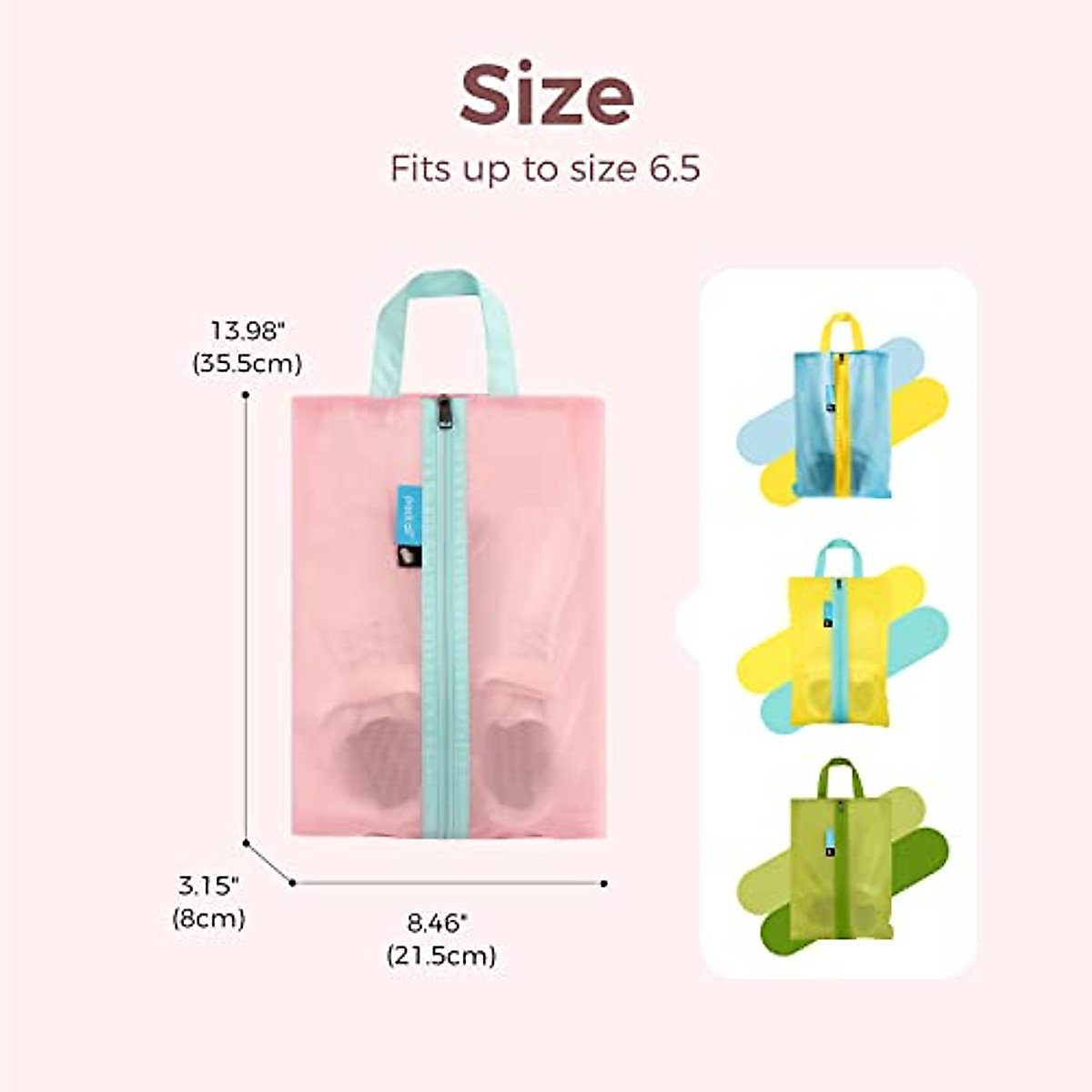 pack all Water Resistant Kids Shoe Bag for Travel, Storage Organizer Shoe Pouch with Zipper, Cute for Unisex-Child, Girls, Boys,Toddlers(Pink)