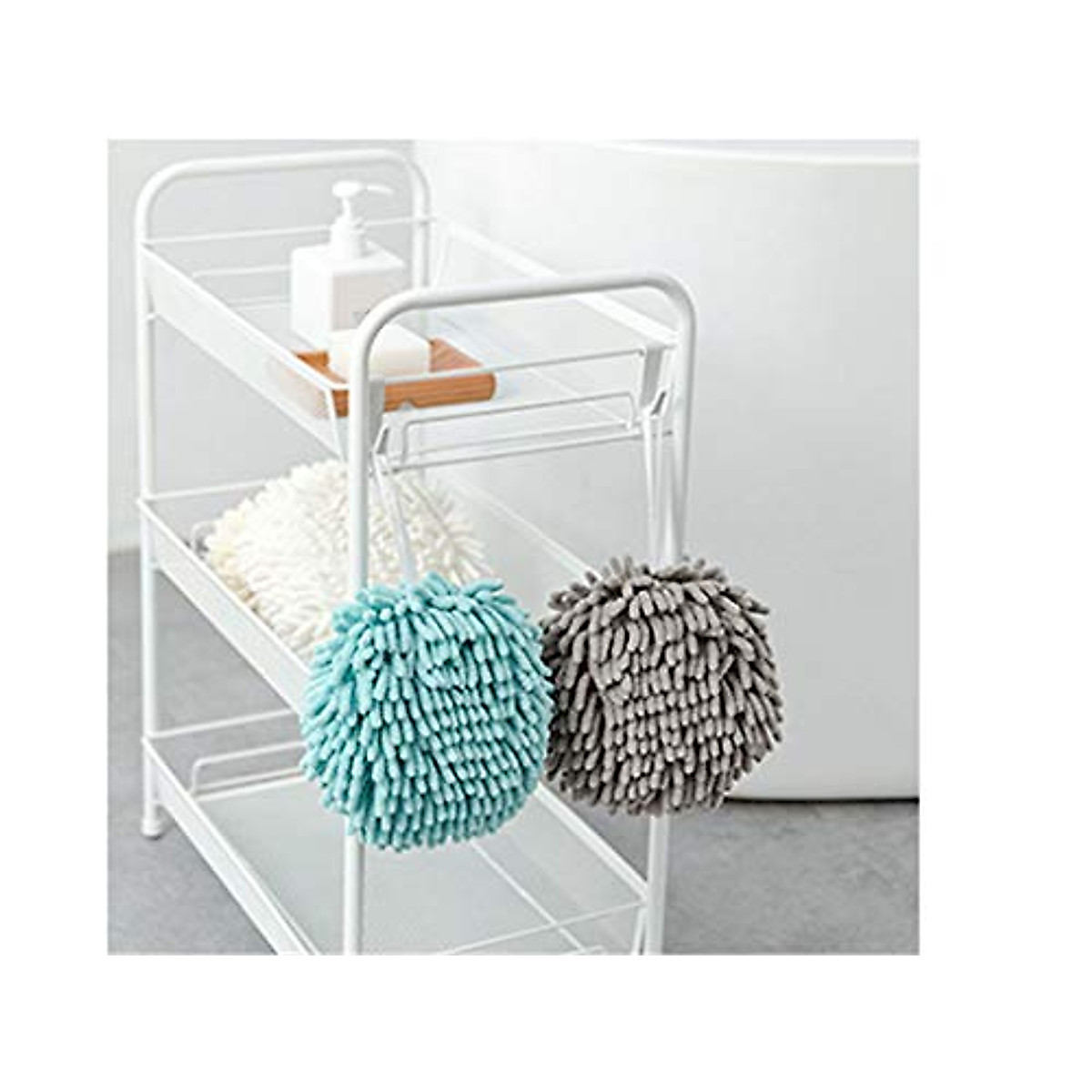 Ivymei 2 Pack Chenille Hand Towels,Kitchen Hand Towels with Loop,Hanging Hand Towels for Bathroom,Soft Absorbent Hand Bath Towels(Grey+Blue)