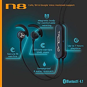 TREBLAB N8 – Magnetic Neckband Wireless Running Earphones Sports - Lightweight, IPX5 Waterproof Earbuds, Noise Canceling Wireless Headphone Bluetooth 5 with Mic for Gym Workout. Sports Headphones 2019