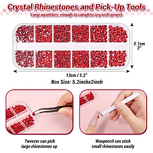 Audab Red Rhinestone with B7000 Adhesive Glue for Craft, 2100Pcs Flat Back Rhinestones Crystal Gems with Dotting Tools Clear Craft Glue for Clothes Fabric Shoes Jewelry Making Nail Art Makeup