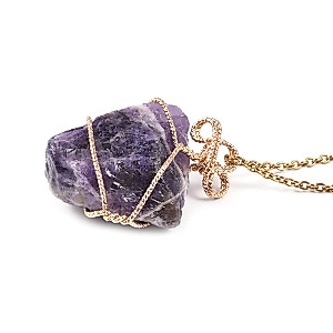 Shop LC Crystal Necklaces - Handmade Healing Amethyst & Rose Quartz Raw Gemstone Necklace Sets - 24" Necklace Length - Set of 2 Jewelry Birthday Gifts for Women