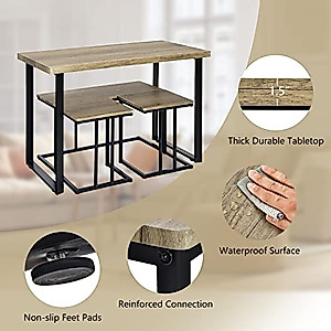 COSTWAY 4 Piece Dining Table Set, Modern Counter Height Kitchen Table Set for 4 w/Bench & 2 Stools, Sturdy Iron Structure, Space-Saving Dining Table and Chair Set for Home Pub Breakfast, Oak Grey