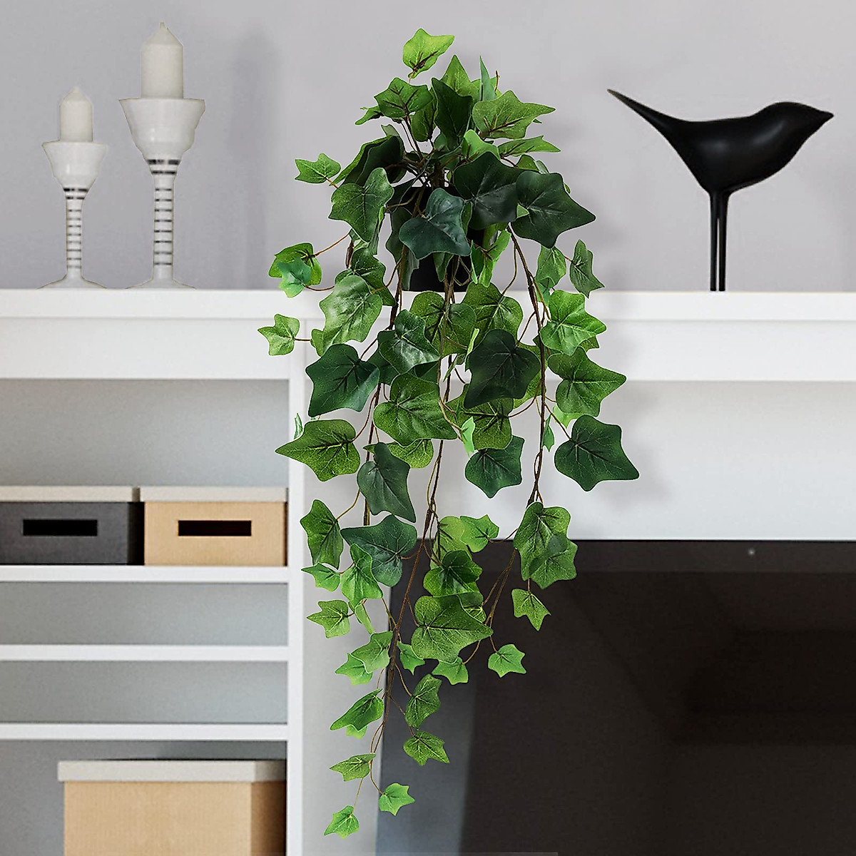 LuckyGreenery Artificial Ivy, Realistic Fake Plant with Plastic Pot for Home Office Garden Decoration (22in Long)