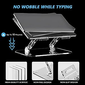 Lpoake Adjustable Laptop Stand, Portable Ergonomic Computer Stand for Laptop, Foldable Laptop Riser for Desk, Compatible with 10 to 15.6 Inches Notebook Computer Laptops (Transparent)
