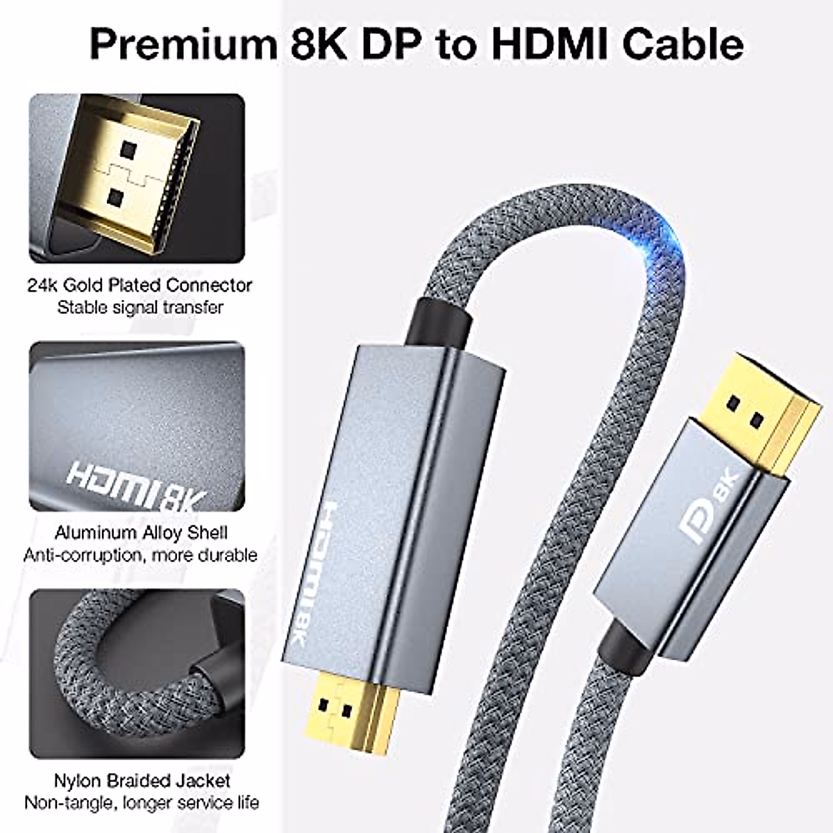 ULT-WIIQ 8K DisplayPort to HDMI Cable 9.9ft, DP 1.4 to HDMI 2.1 Video Cable, Support 8K, 4K@120Hz/144Hz, 2K@240Hz, Dynamic HDR, Dolby Vision, HDCP 2.3, DSC 1.2a for PC, HP, DELL, AMD, NVIDIA Graphics