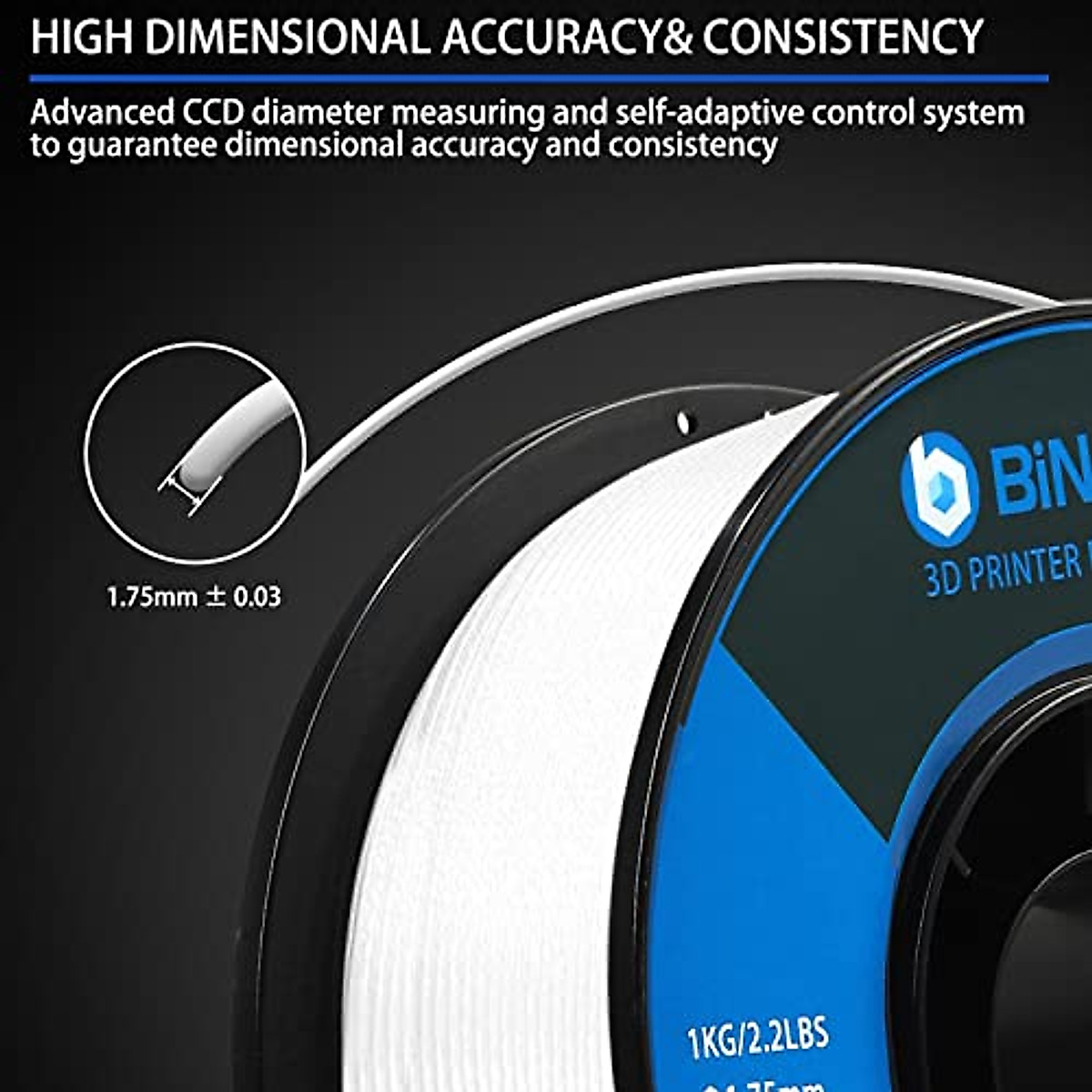 PCUTE 3D Printer Filament, PLA Filament 1.75mm, Dimensional Accuracy +/- 0.03mm, Filament Net Weight 1kg, 3D Printing Filament Fit Most FDM Printer, PLA-at, White…