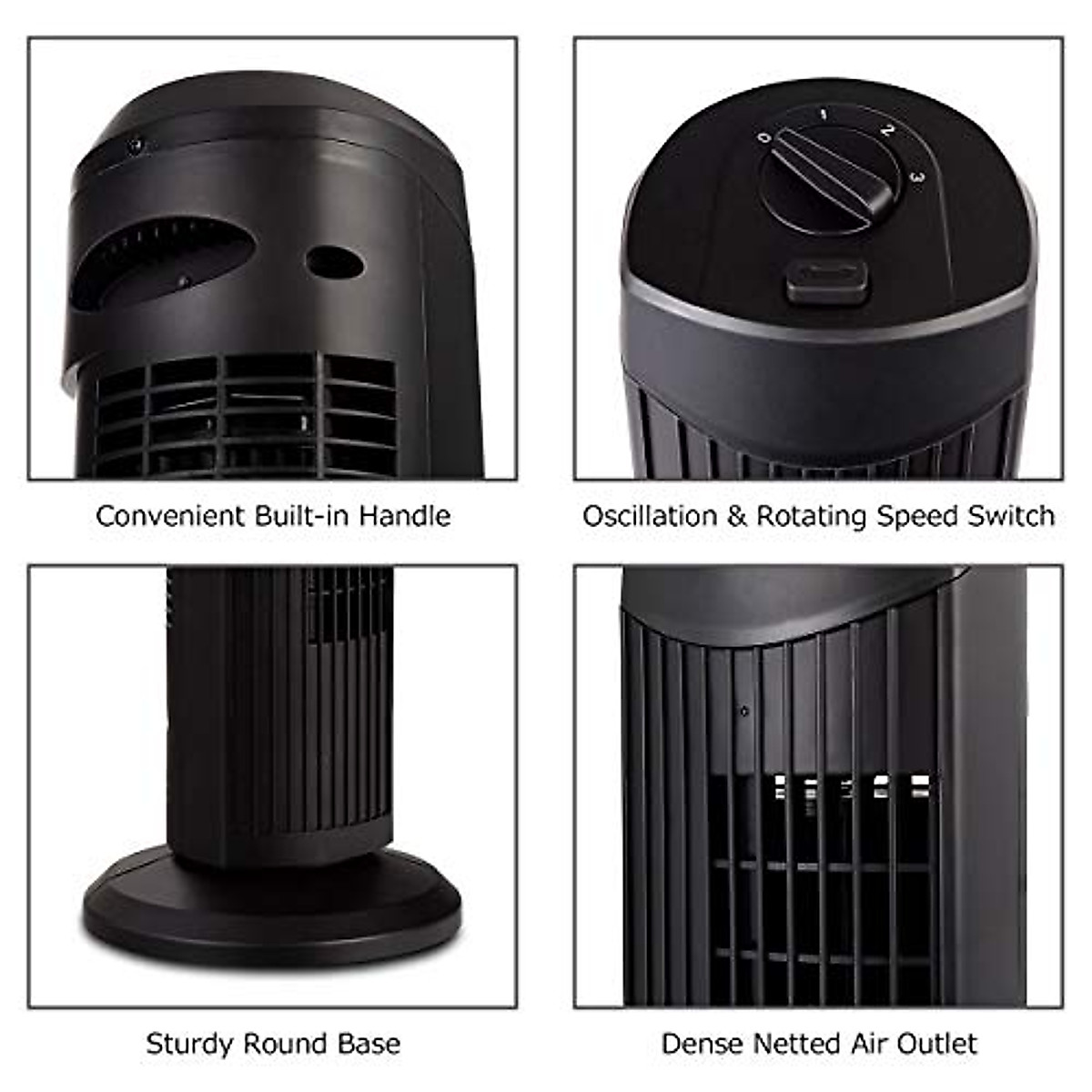 GOFLAME Oscillating Tower Fan, Portable Electric Stand Up Fan with 3 Wind Speed, Quiet Cooling Fan for Indoor Living Room, Bedroom, Office (Black)