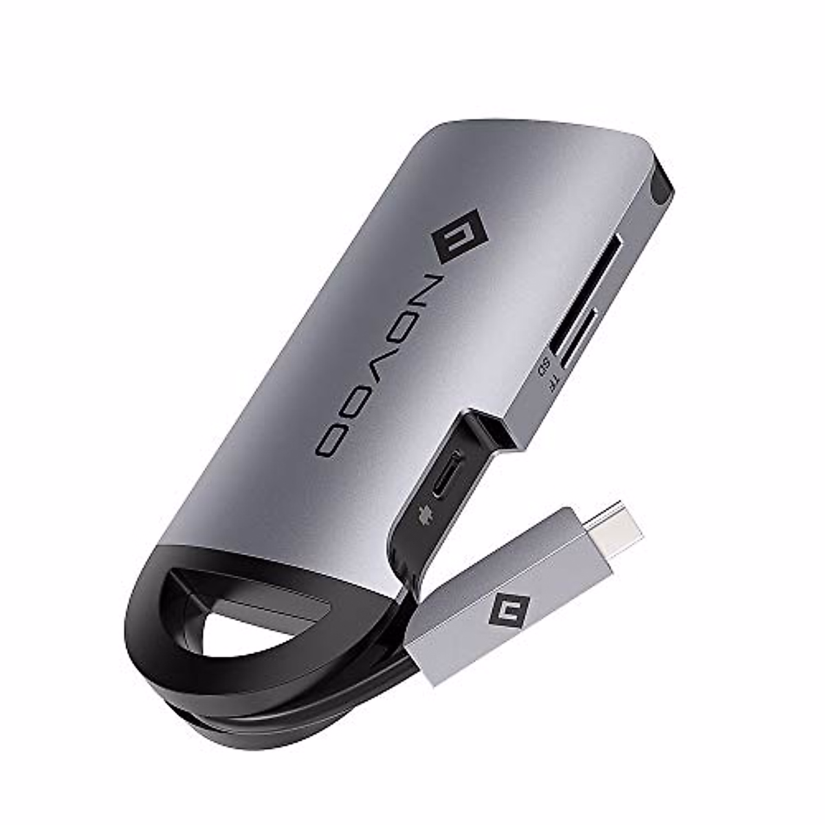 NOVOO USB C Hub 8 in 1 with Hidden Cable Multiport Adapter with 4K HDMI 100W PD Charging Ethernet 3*USB 3.0 SD/TF Card Reader, USB C to HDMI Adapter for Thunderbolt Laptops Phones and Tablets